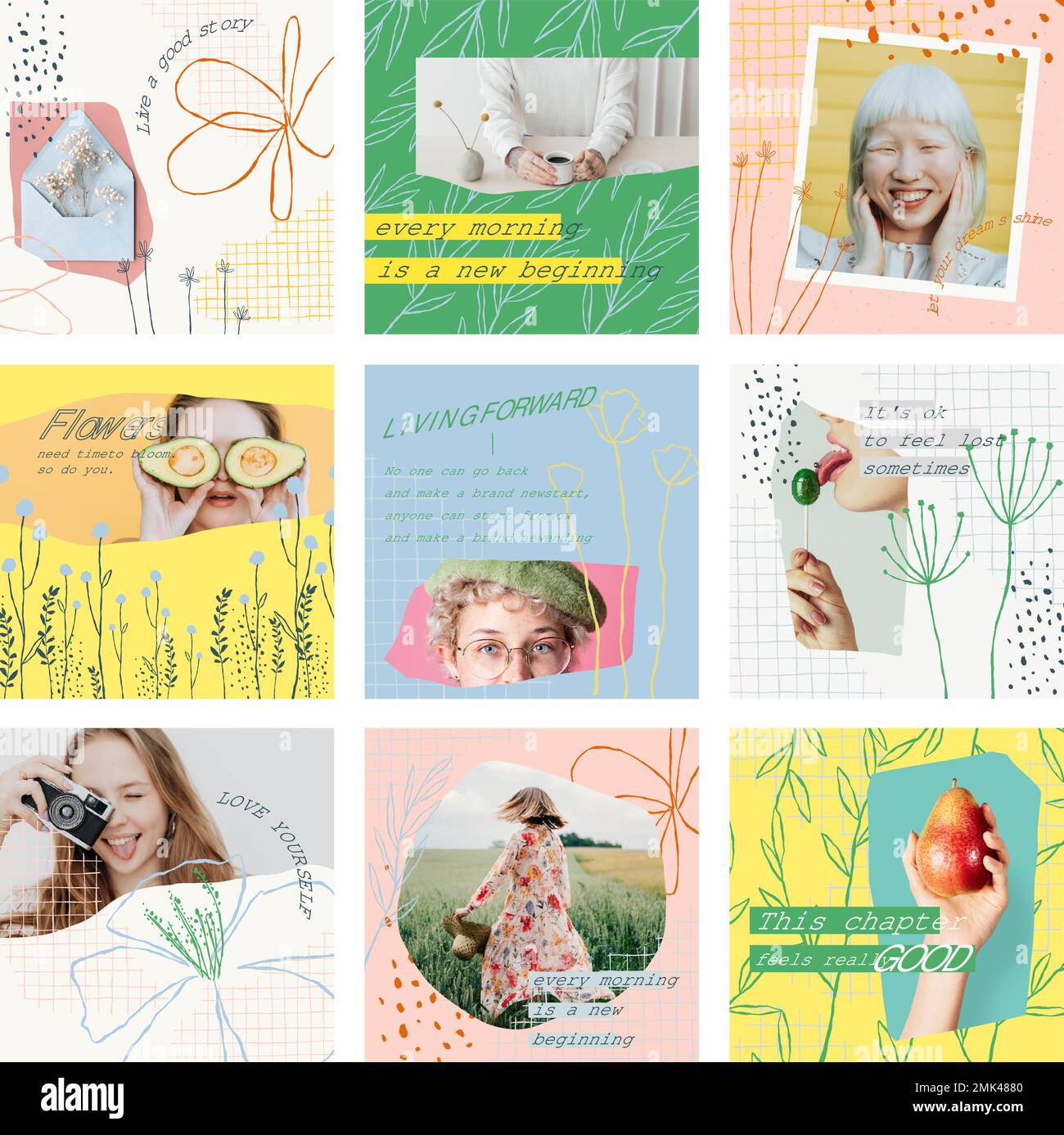 Floral aesthetic editable template vector social media post set Stock ...