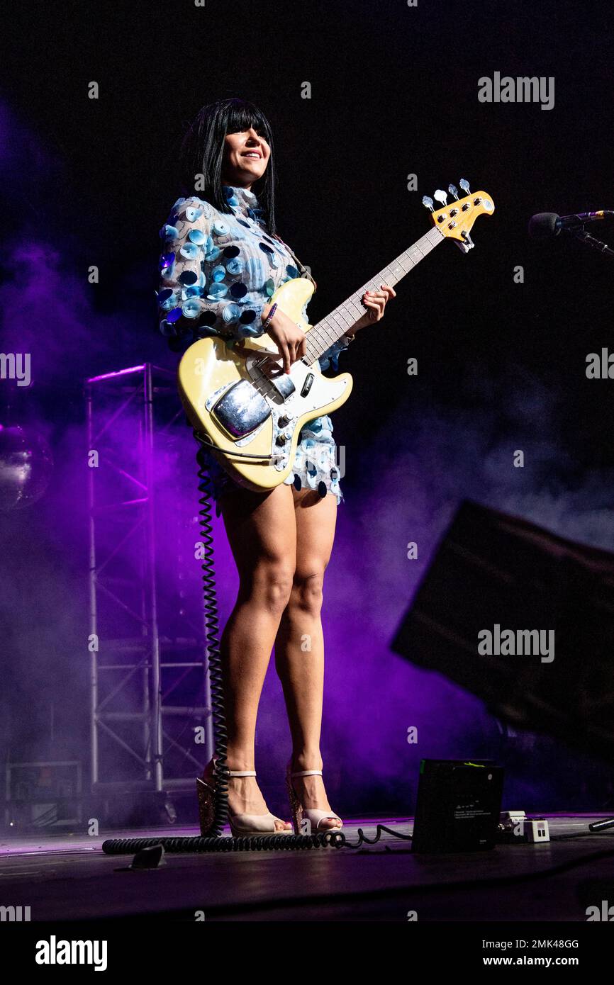 Laura Lee of Khruangbin performs at the Coachella Music & Arts Festival at the Empire Polo Club ...
