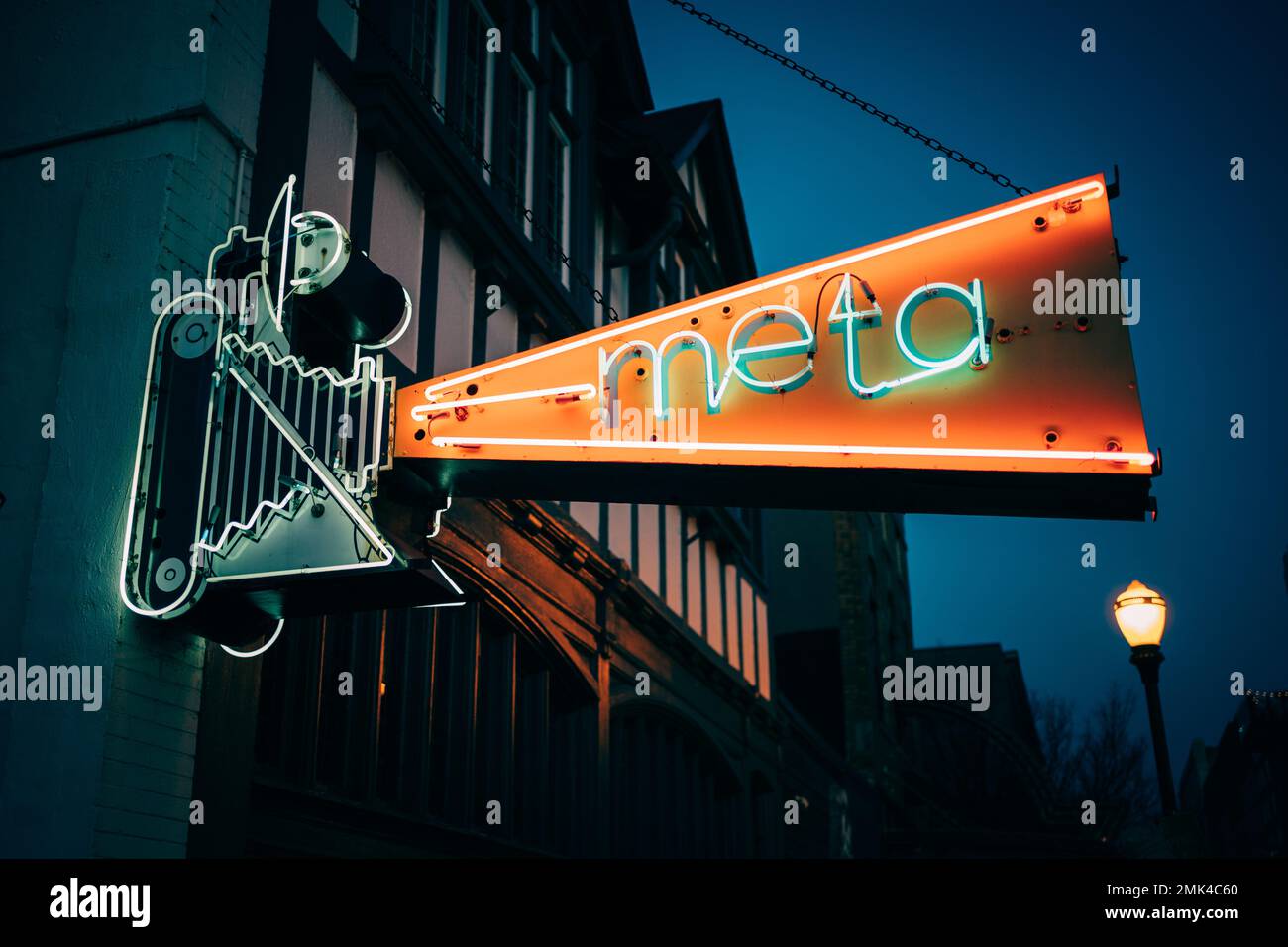 META vintage neon sign at night, Louisville, Kentucky Stock Photo - Alamy