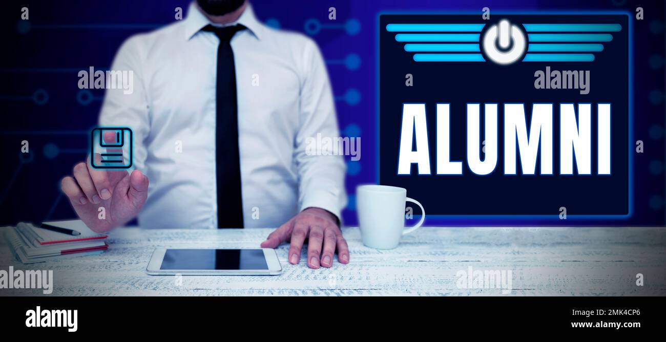 Text sign showing Alumni. Concept meaning former pupil or student ...