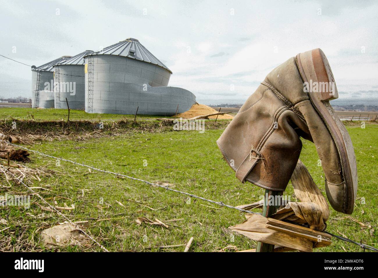In this April 10, 2019 photo, destroyed grain silos, a result of ...