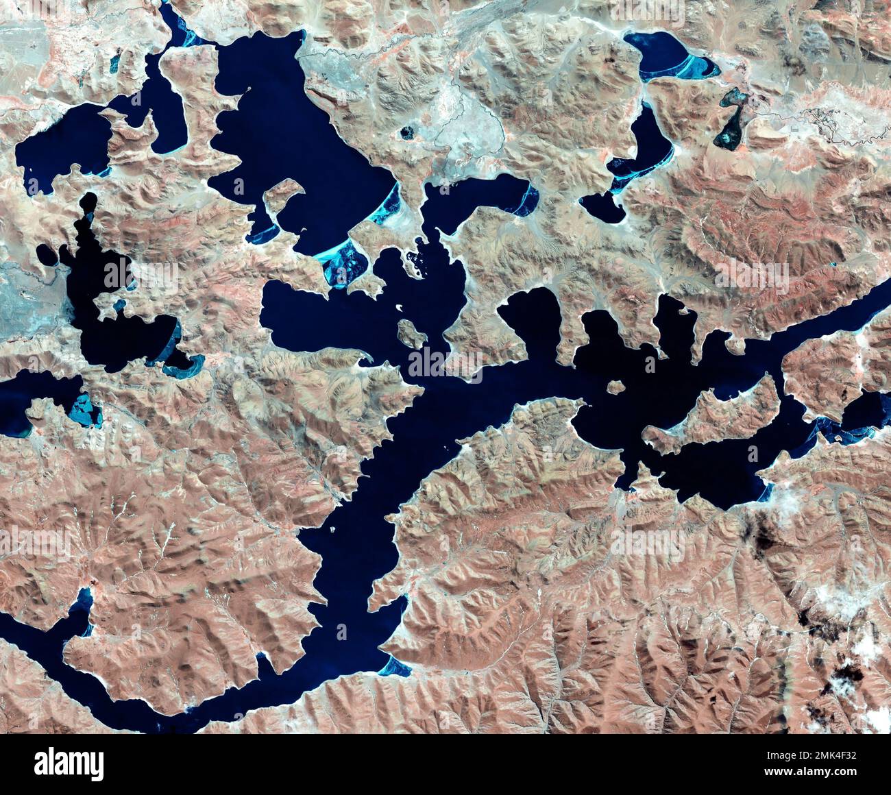 Yamzho Yumco (Sacred Swan) Lake in Tibet. Aerial view of lake. Earth ...