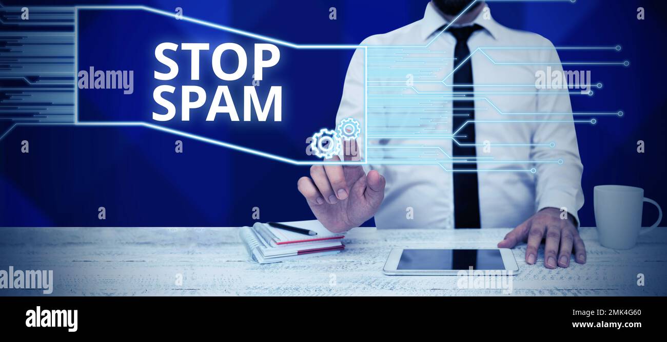 Sign displaying Stop Spam. Conceptual photo end the Intrusive or ...