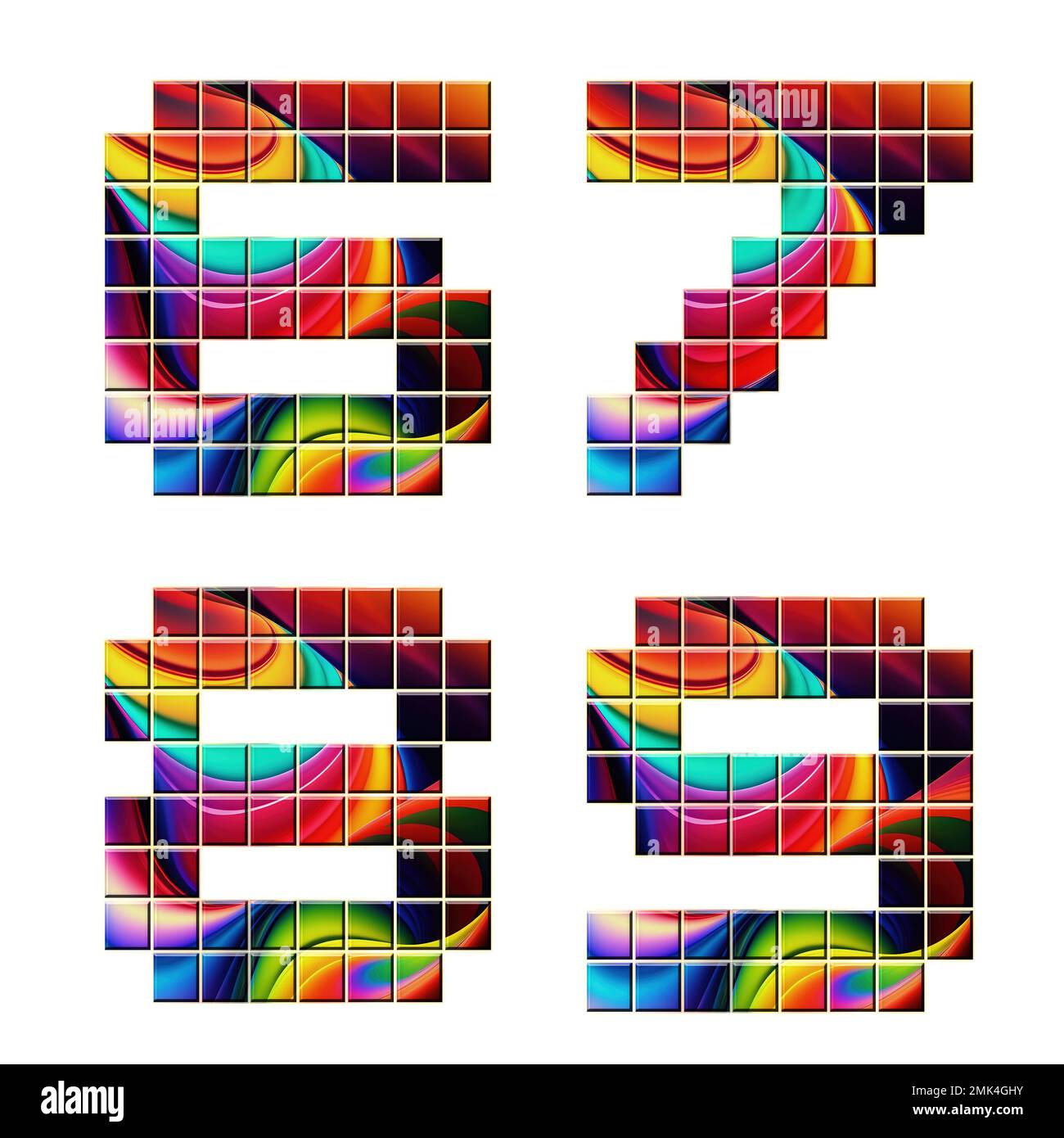 3D rendering of colorful mosaic font alphabet - digits 6-9 Stock Photo ...