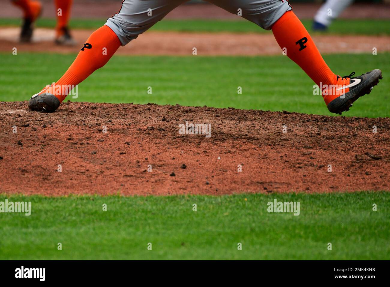 The socks of Princeton's Joseph Flynn are shown while pitching during ...