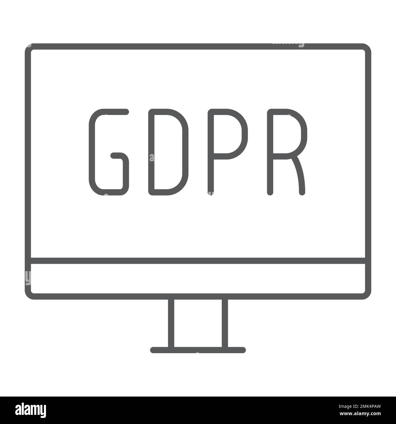 Gdpr monitor thin line icon, computer and screen, desktop sign, vector graphics, a linear ...