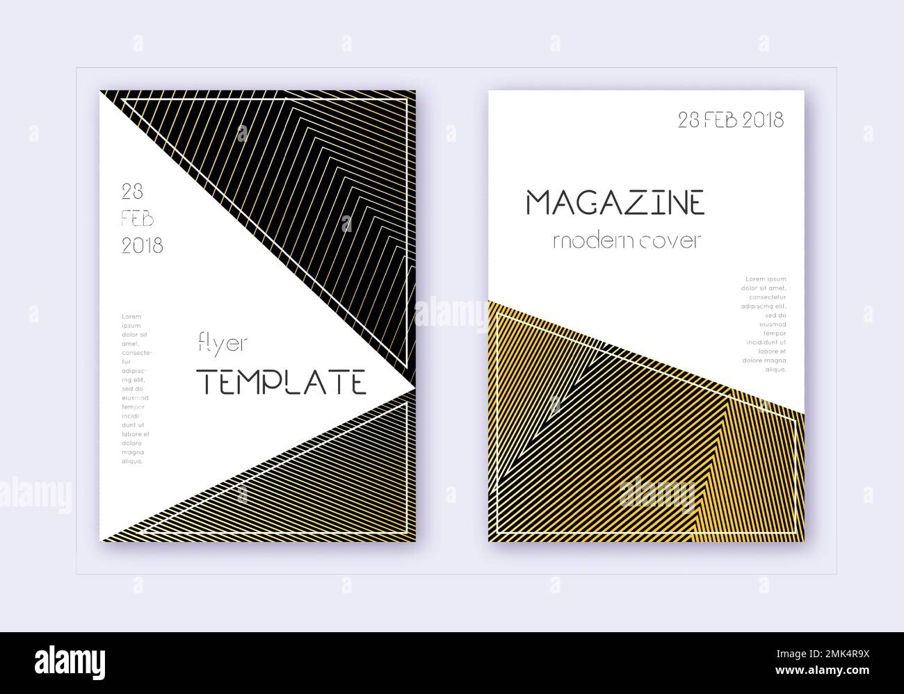 Triangle cover design template set. Gold abstract lines on black ...