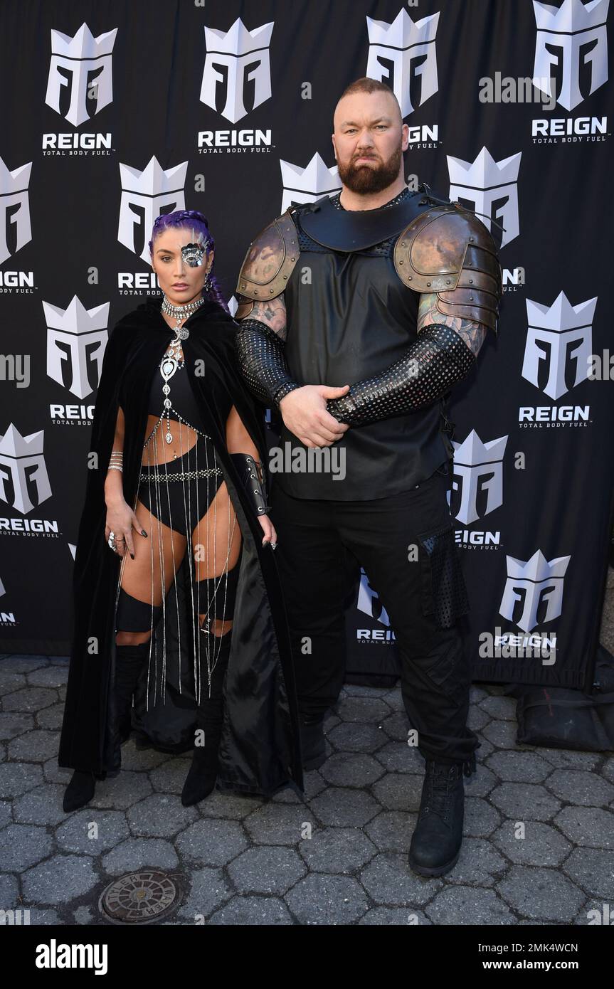 Former WWE wrestler Natalie Eva Marie, left, and actor Hafthor ...