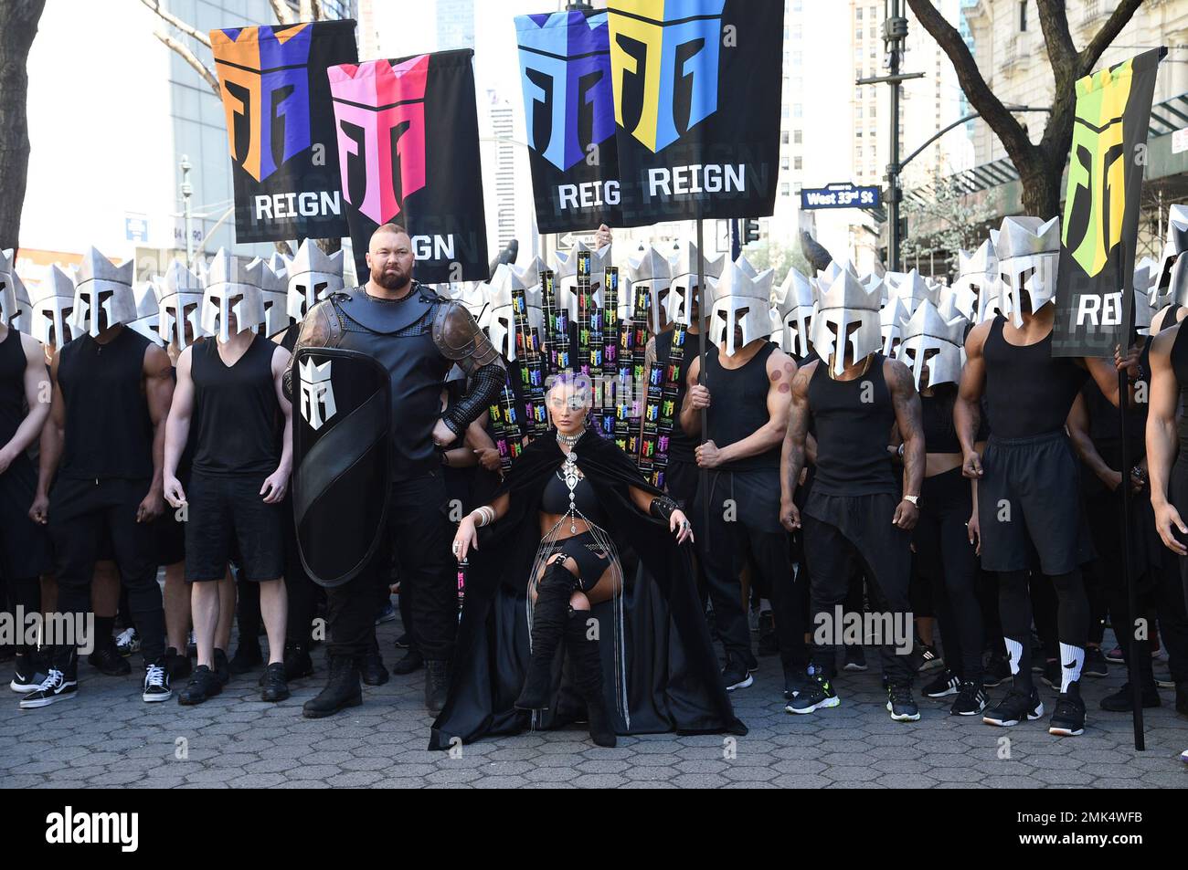 Actor Hafthor Björnsson, center left, and former WWE wrestler Natalie ...