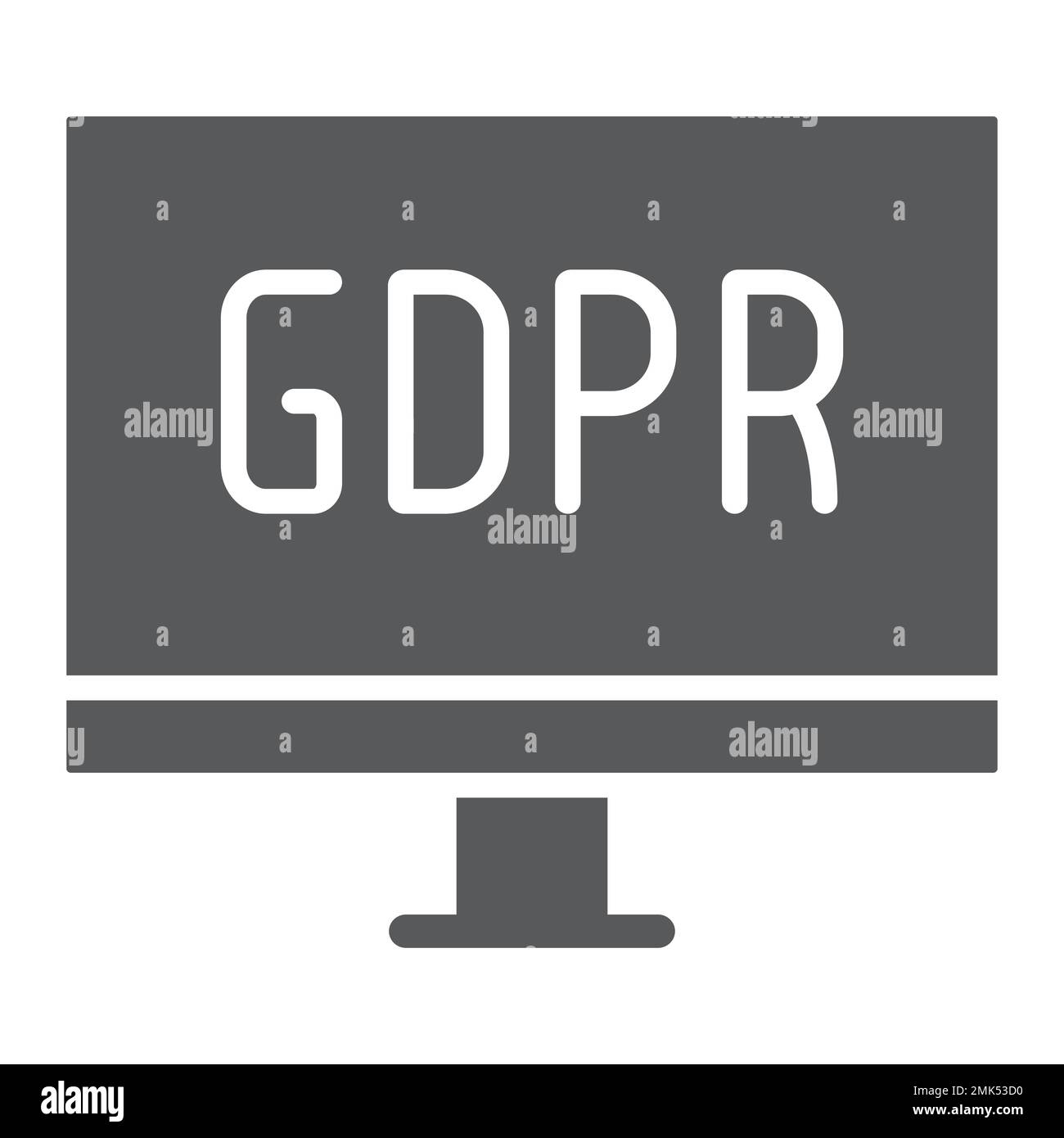 Gdpr monitor glyph icon, computer and screen, desktop sign, vector graphics, a solid pattern on ...