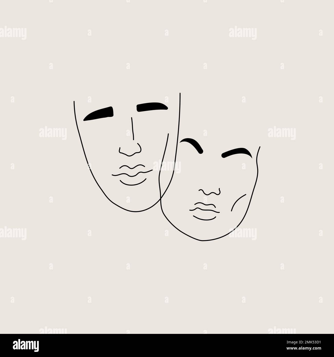 Two Outline Faces Male And Female Woman And Man Linear Contour Logo Stock Vector Image And Art