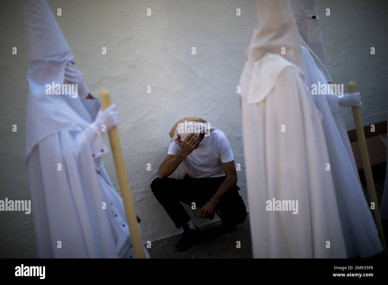 Jaime Pozo, 50, a "costalero" who carries over his back the portable ...