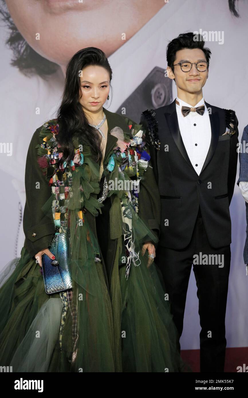 Chinese actress Chloe Maayan, left, and Hong Kong actor Chan Charm-man ...
