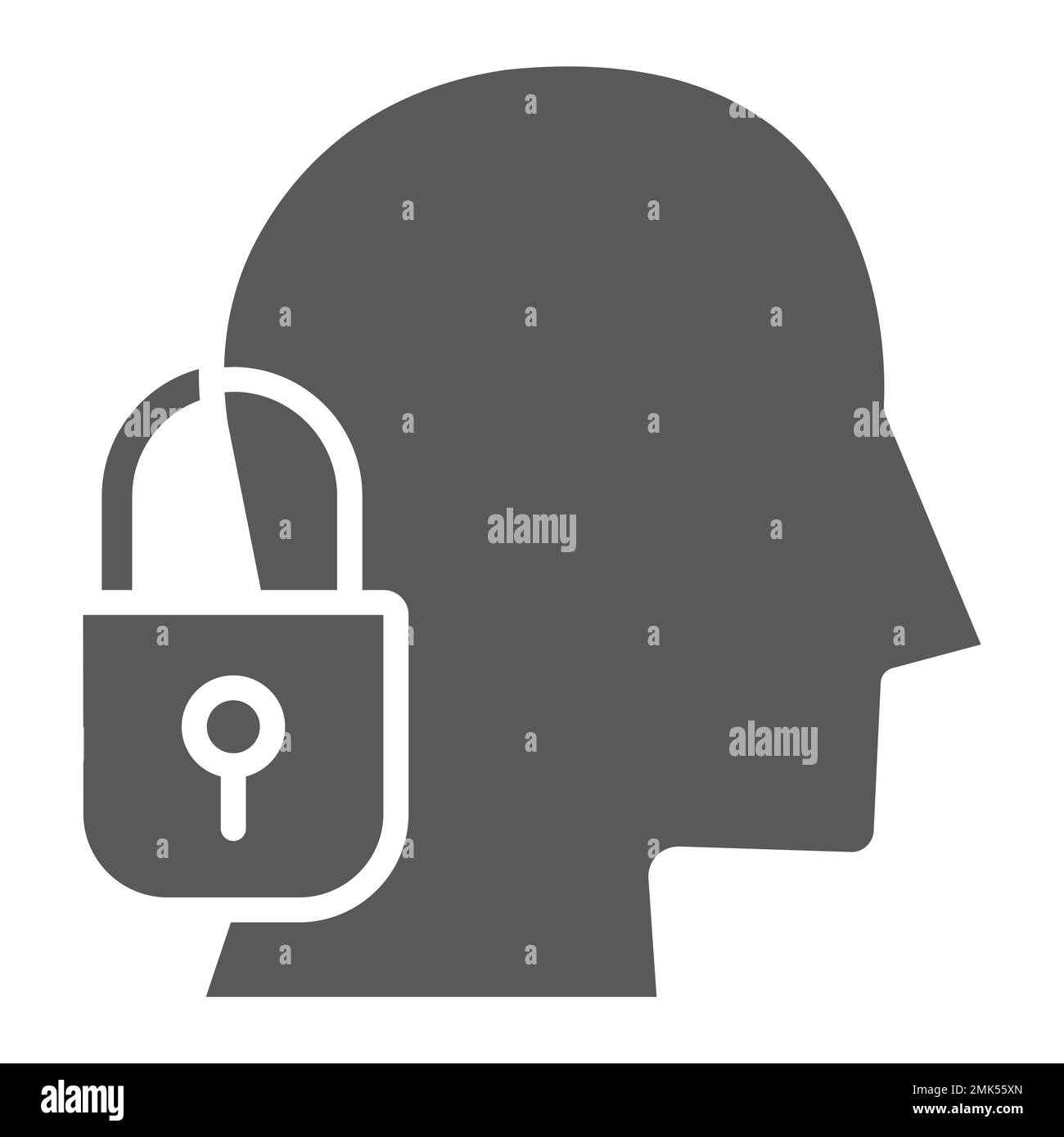 Head lock glyph icon, protection and person, padlock and head sign ...