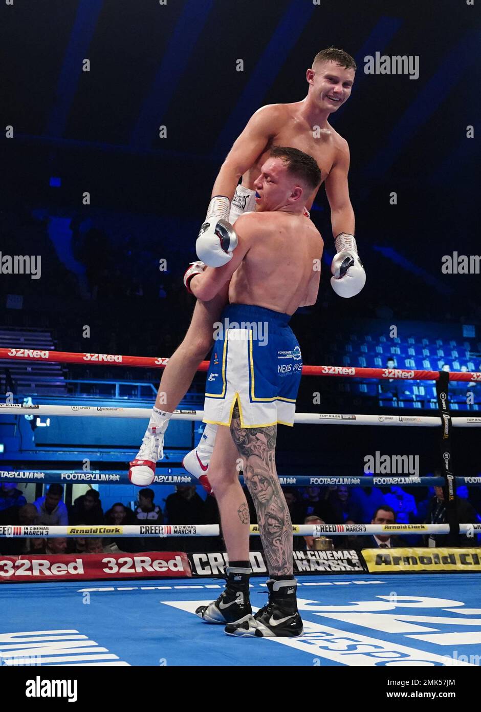 Joshua Frankham celebrates victory over Joe Hardy at the OVO Arena ...