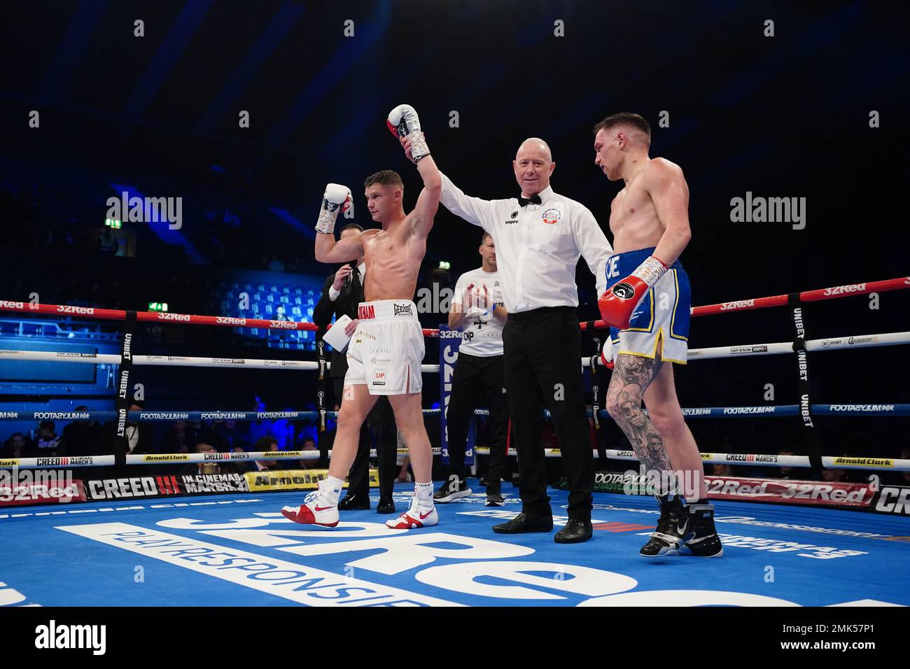 Joshua Frankham celebrates victory over Joe Hardy at the OVO Arena ...