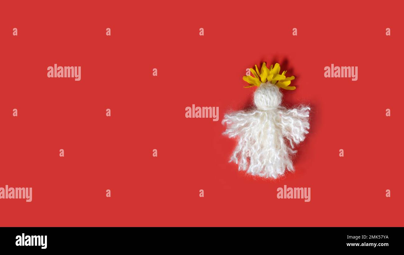 Red tassel Baba Marta symbol Martenitsa on white card. International ...