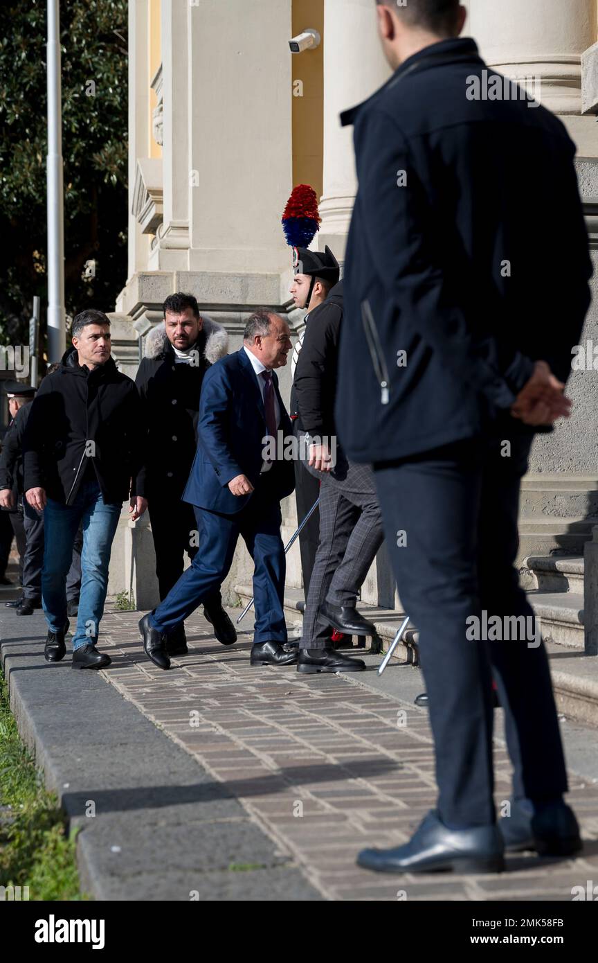 Catanzaro, Italy. 28th Jan, 2023. Nicola Gratteri (C) seen arriving a ...