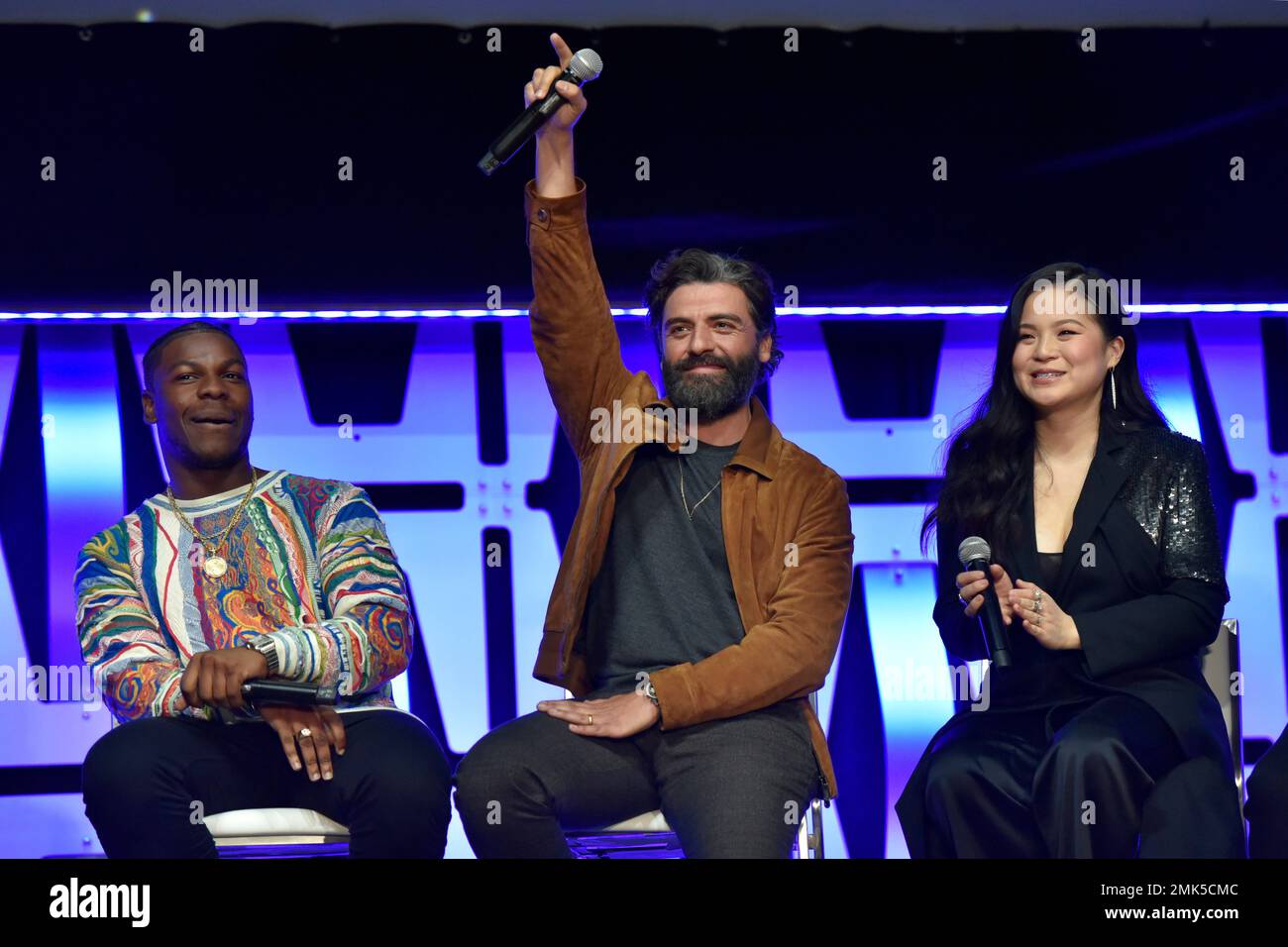John Boyega, from left, Oscar Isaac and Kelly Marie Tran participate in ...