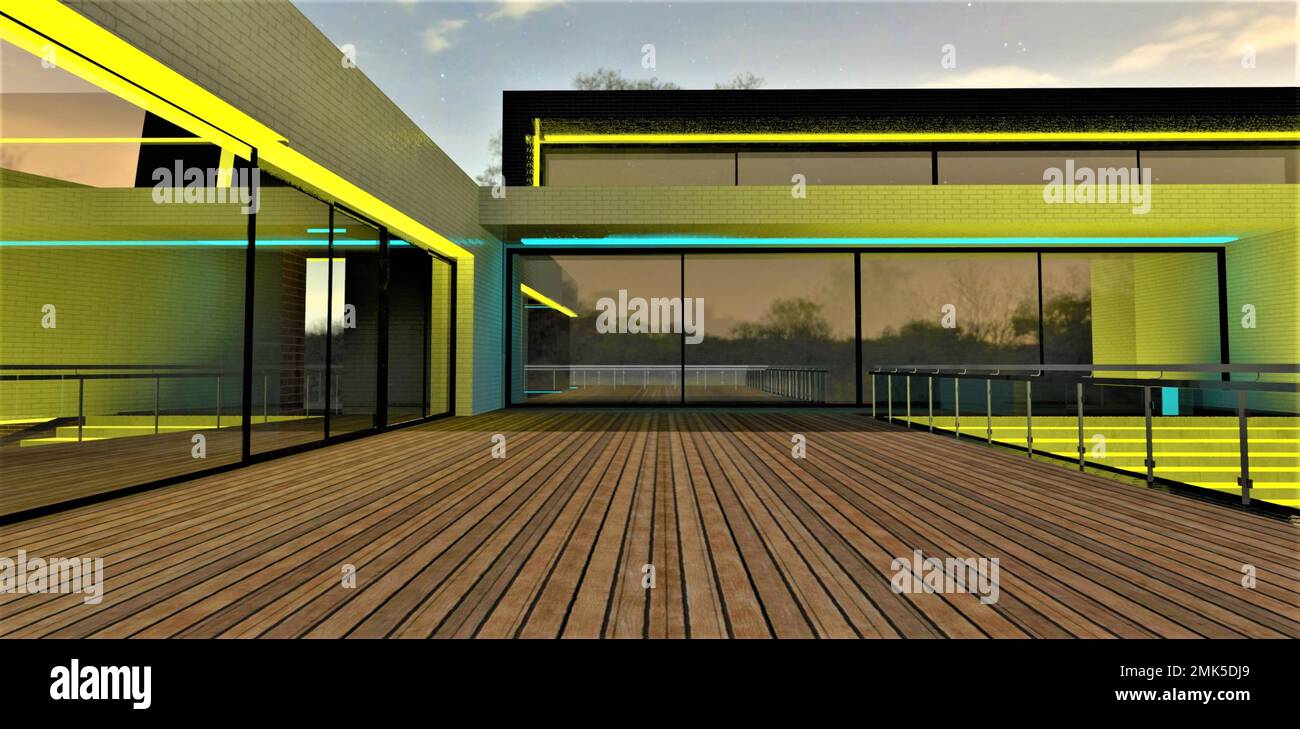 Stylish eco-friendly decking on the terrace of the contemporary house ...