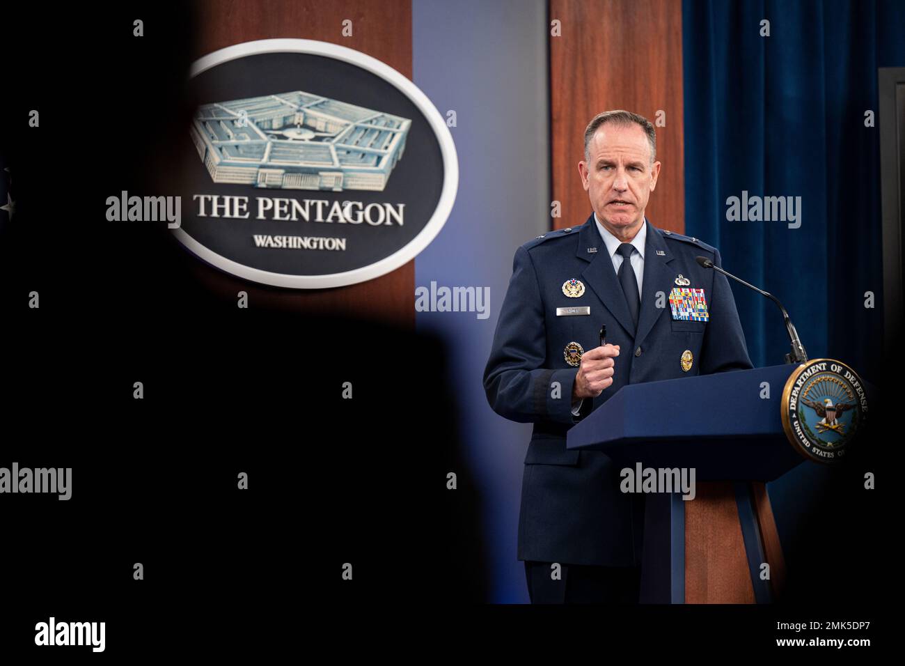 Pentagon Press Secretary Air Force Brig. Gen. Pat Ryder conducts a press briefing in the ...