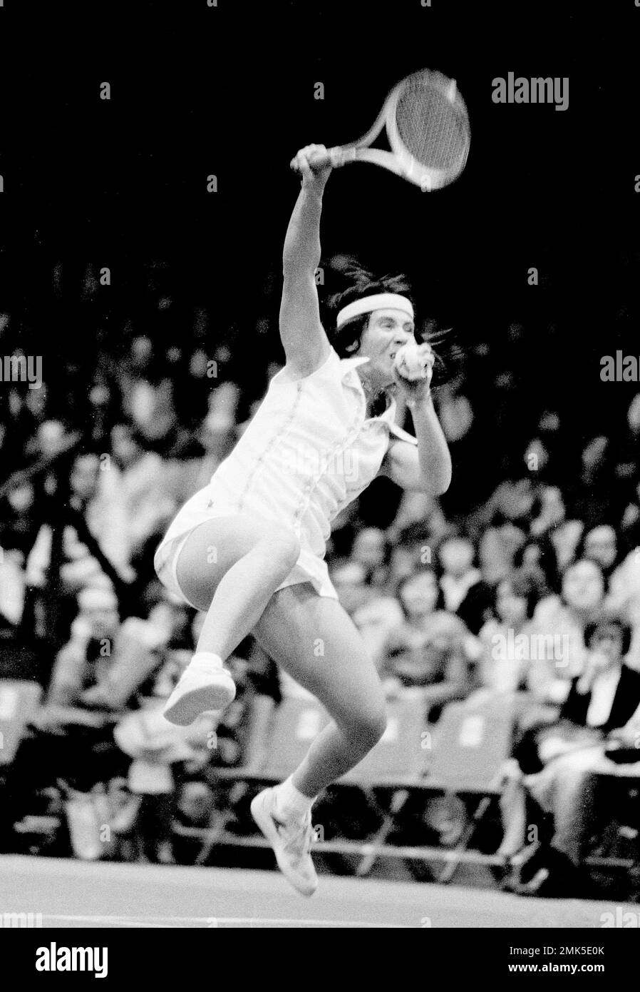 Rosemary Casals of Sausalito, Calif., makes and overhand return to ...