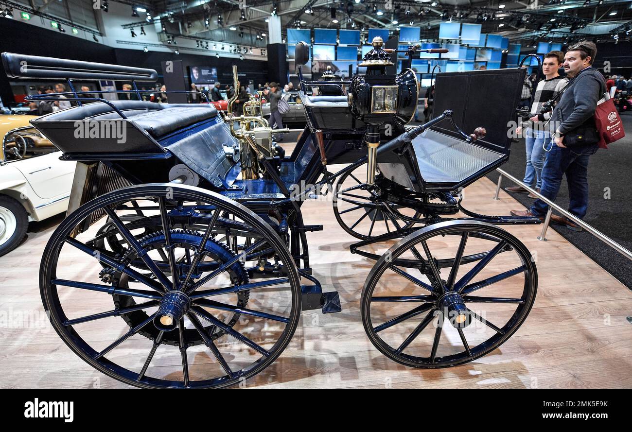 A replica of Gottlieb Daimler's first motor carriage from 1886 is shown ...
