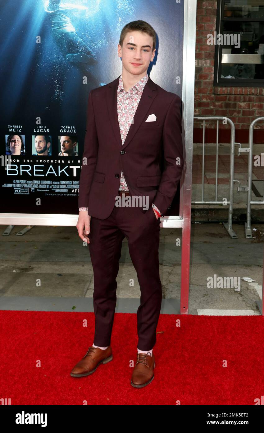 Isaac Kragten arrives at the LA Premiere of "Breakthrough" at the ...