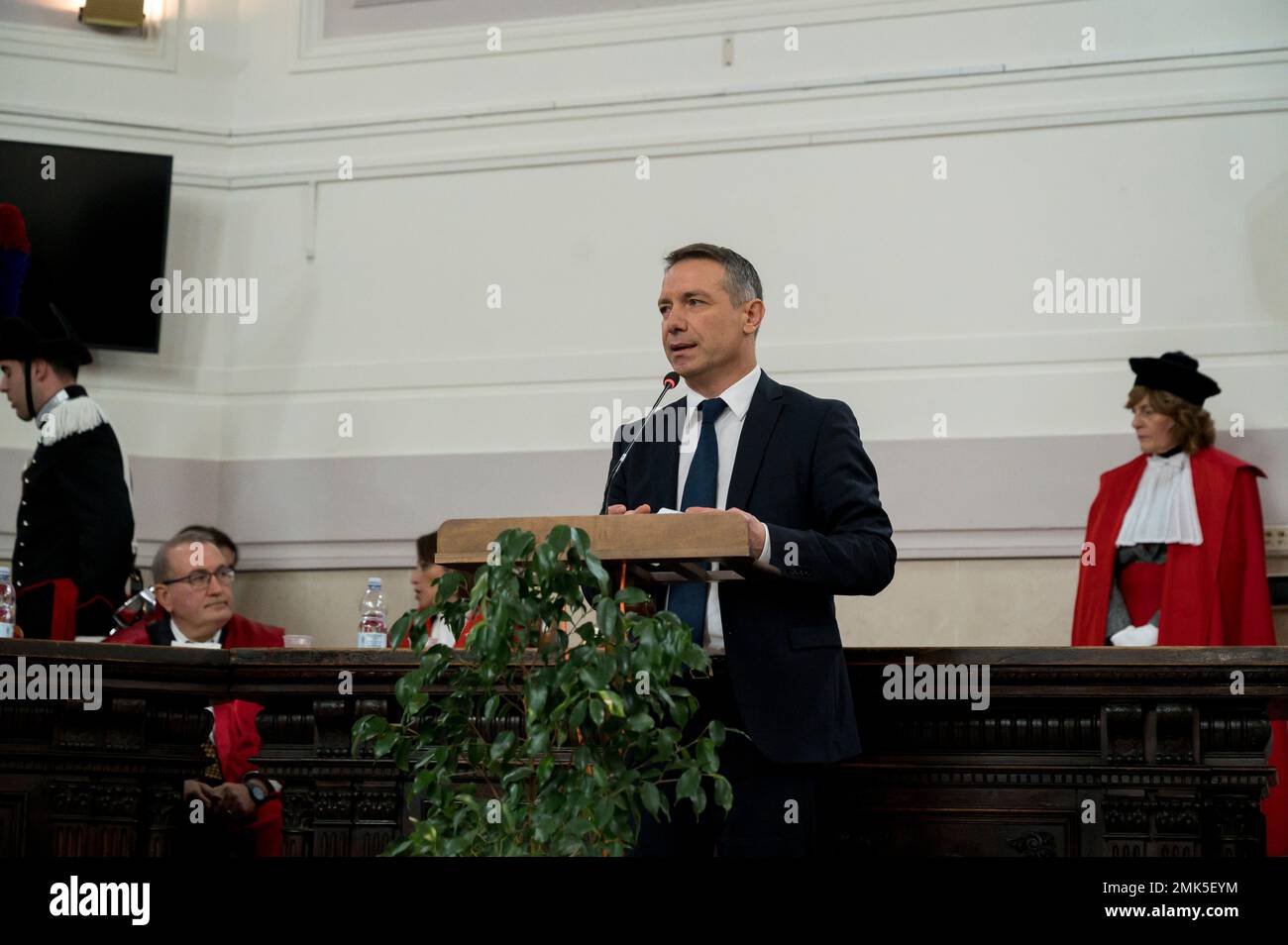 Catanzaro, Italy. 28th Jan, 2023. Prosecutor Camillo Falvo (C) seen ...