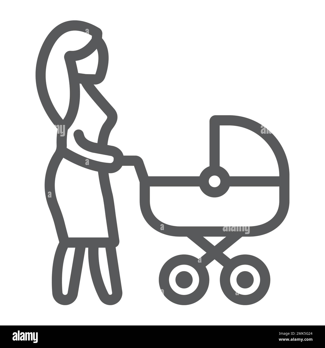 Mom with carriage line icon, care and child, woman with pram sign ...
