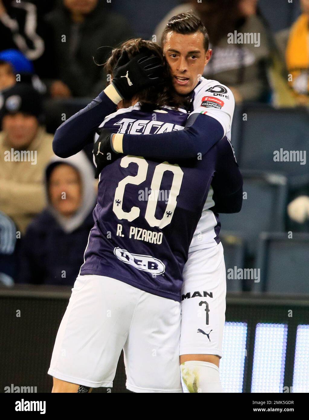 Monterrey forward Rogelio Funes Mori, back, celebrates his goal with ...