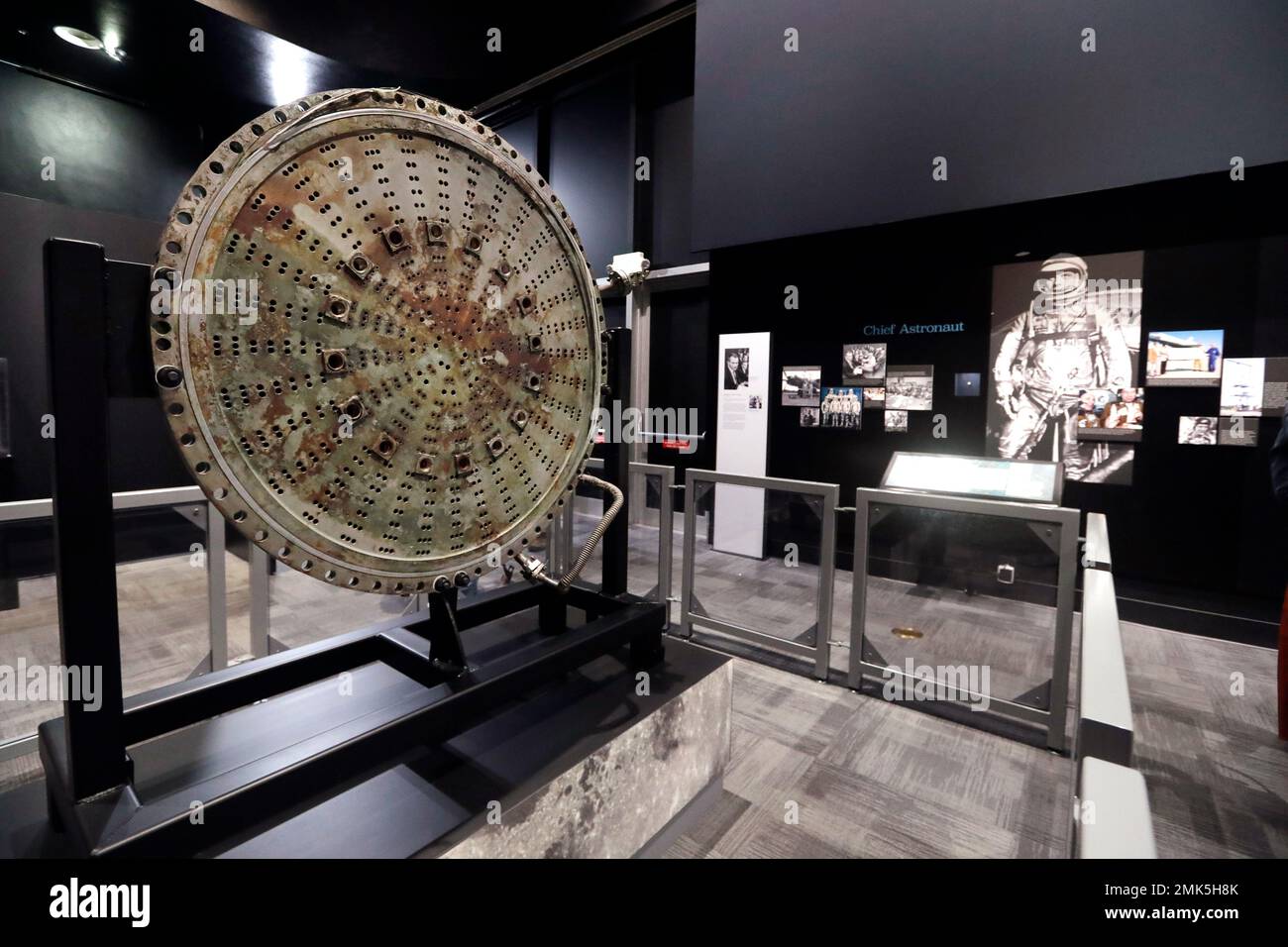 A salvaged F-1 injector plate, part of a first-stage engine from Apollo ...