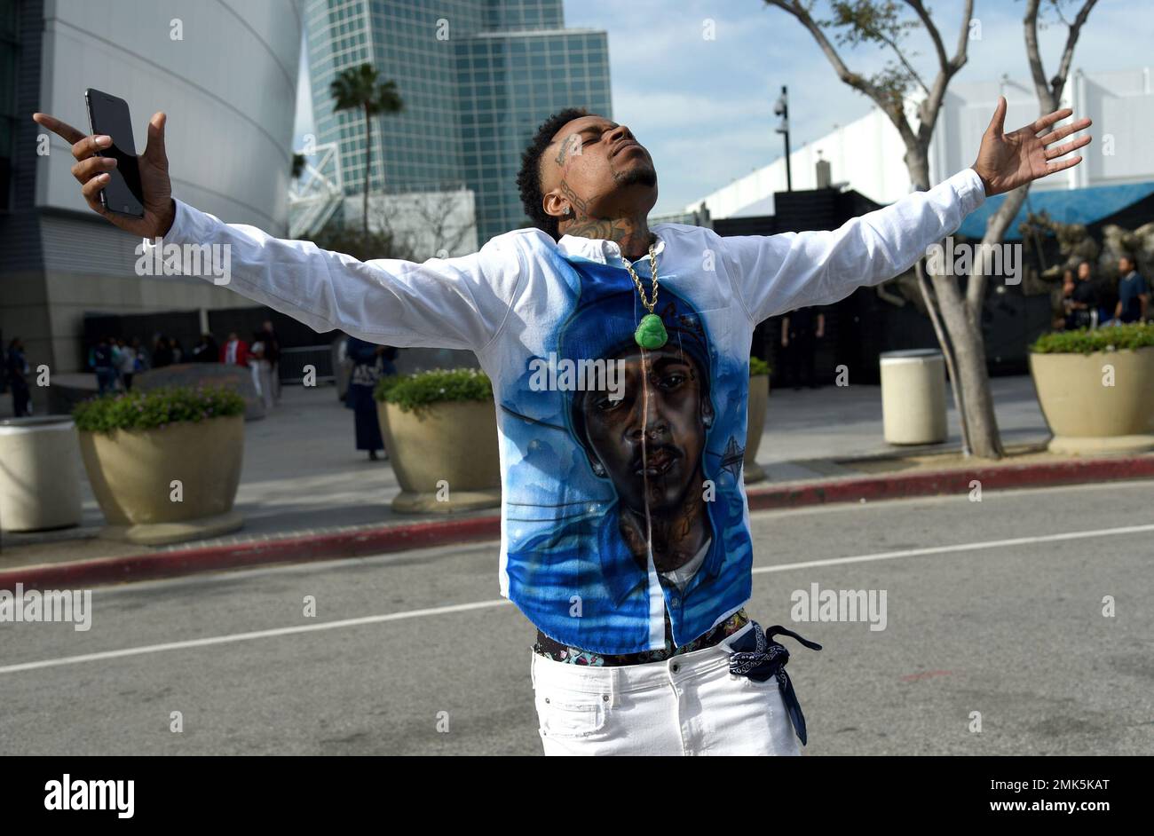Slum Baby, of the Crenshaw neighborhood of Los Angeles, gestures to the ...
