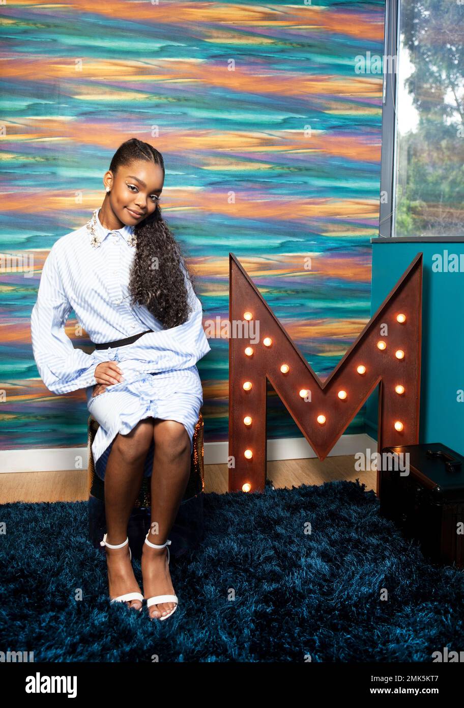 This March 27, 2019 photo shows actress Marsai Martin posing in her ...
