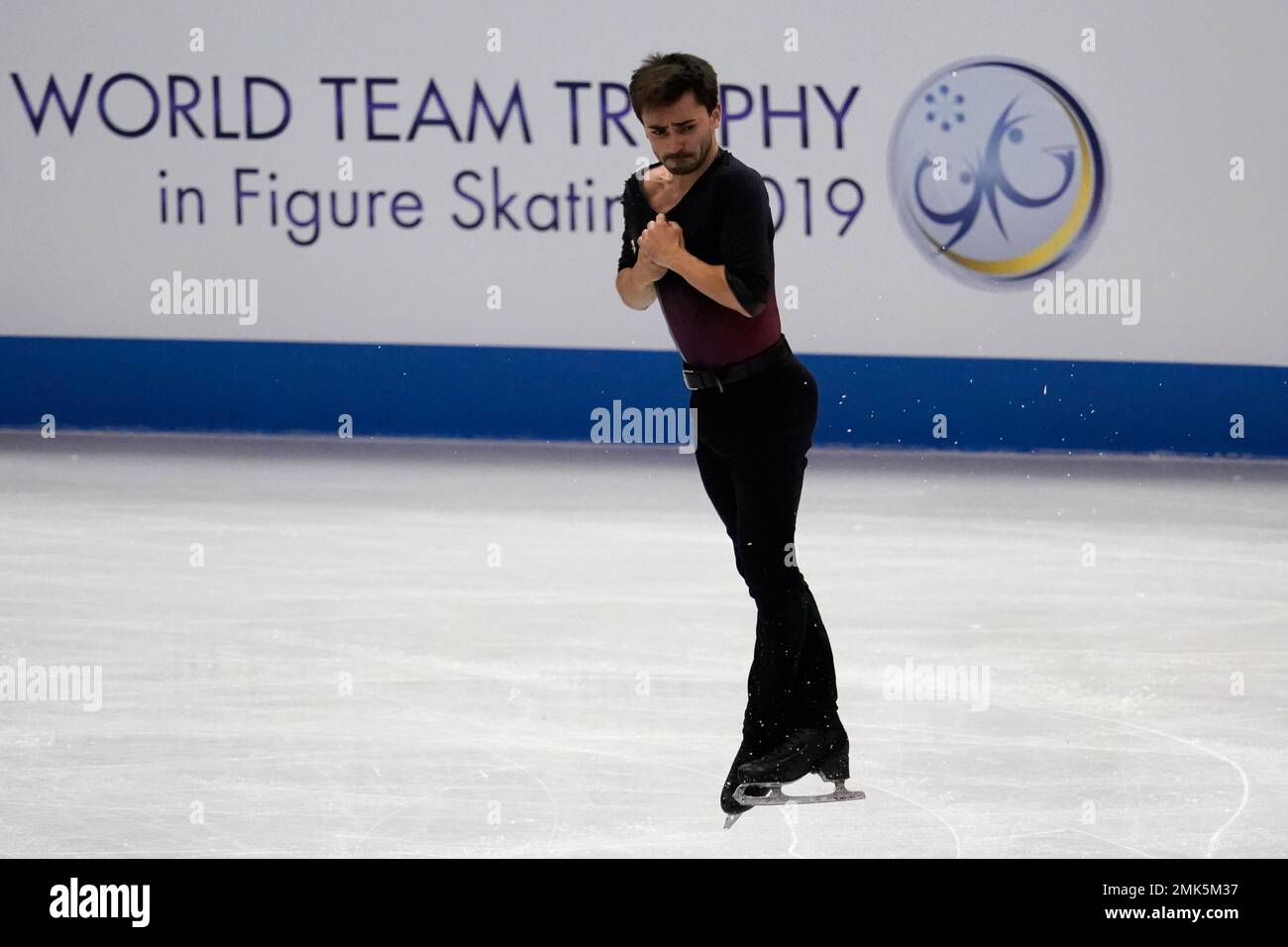 France's Kevin Aymoz performs his men's short program routine during ...