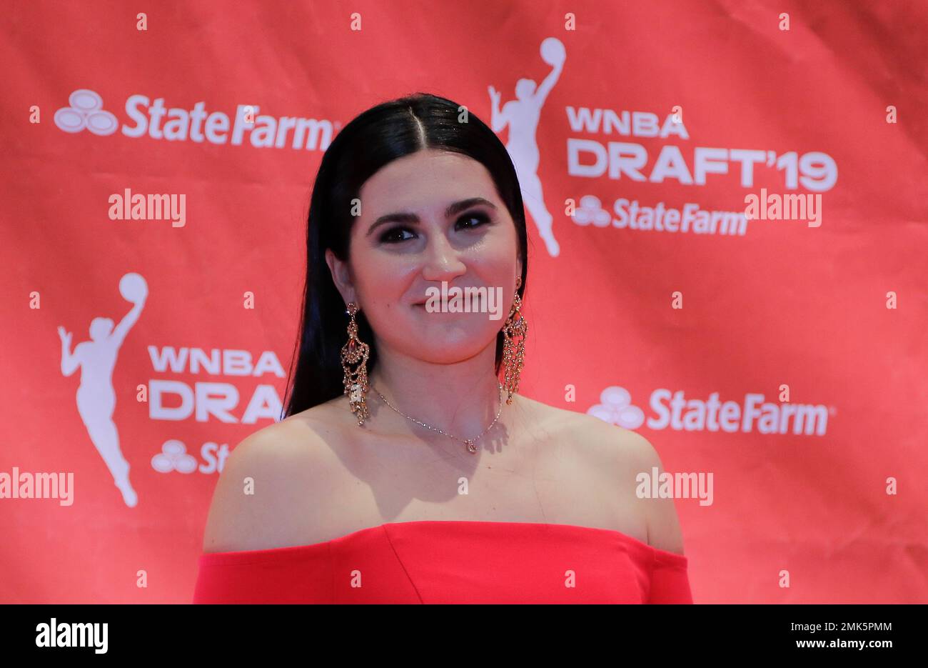 Megan Gustafson poses for photos before the WNBA basketball draft ...
