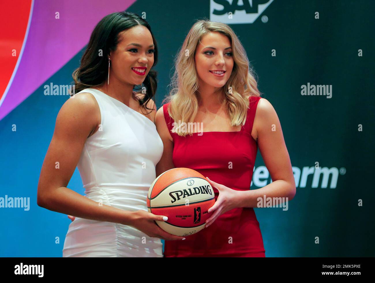 Connecticut's Napheesa Collier, left, and Katie Lou Samuelson pose for ...