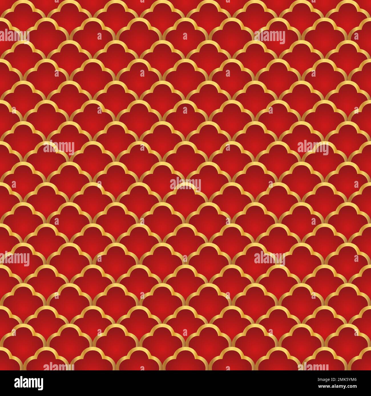 Traditional chinese fish scale seamless pattern. Red golden asian ...