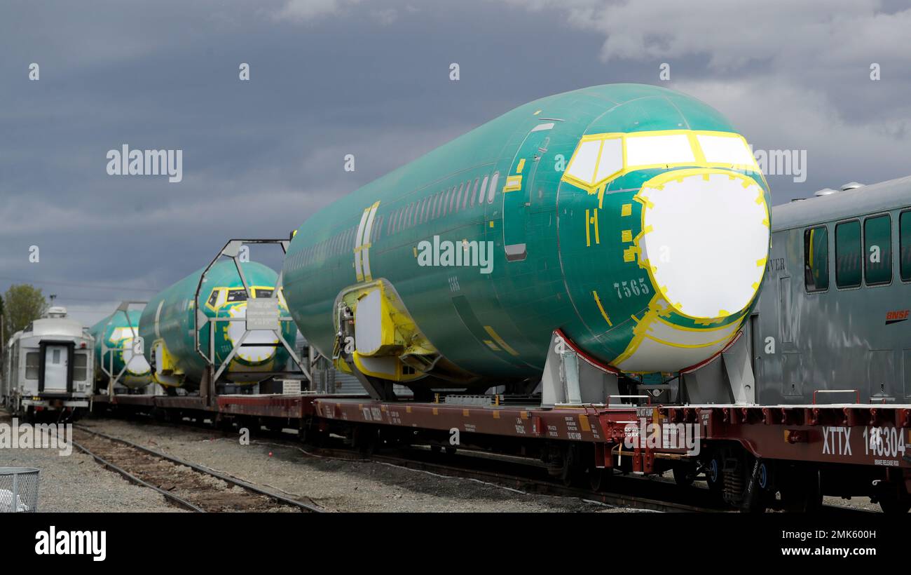 A line of Boeing 737 fuselages, eventually bound for Boeing's ...