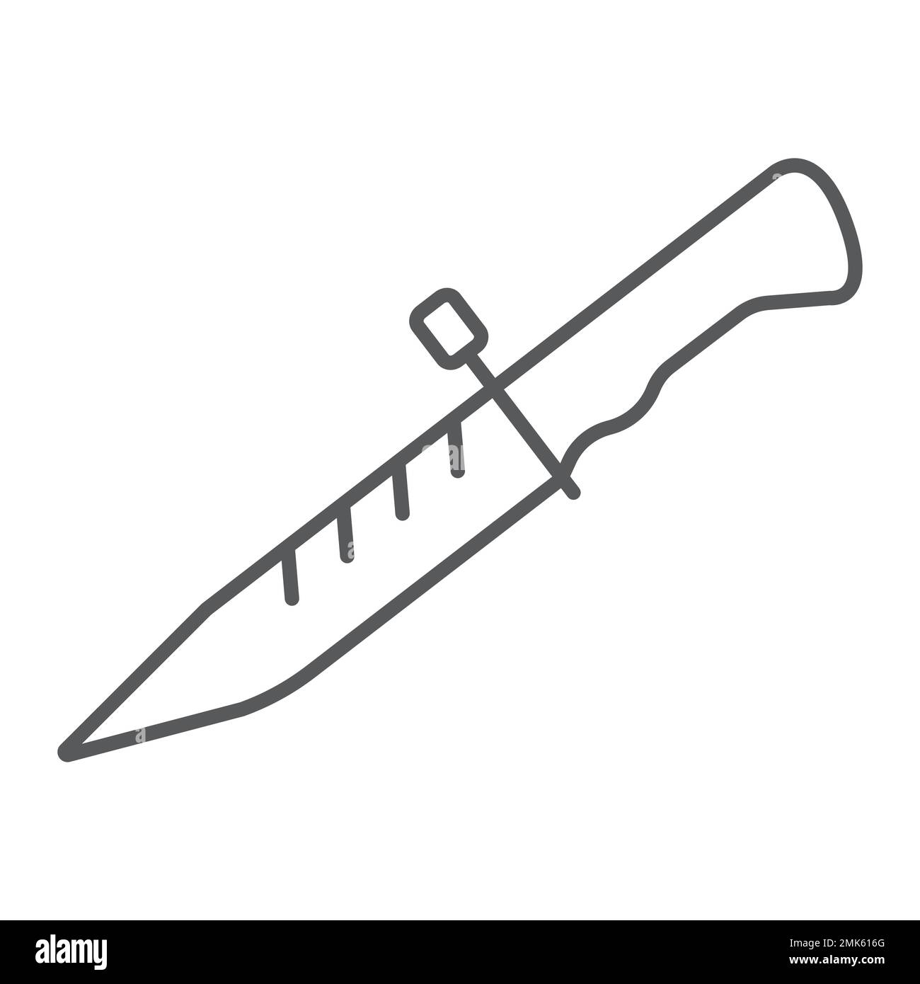 Bayonet knife thin line icon, weapon and army, combat knife sign, vector graphics, a linear ...