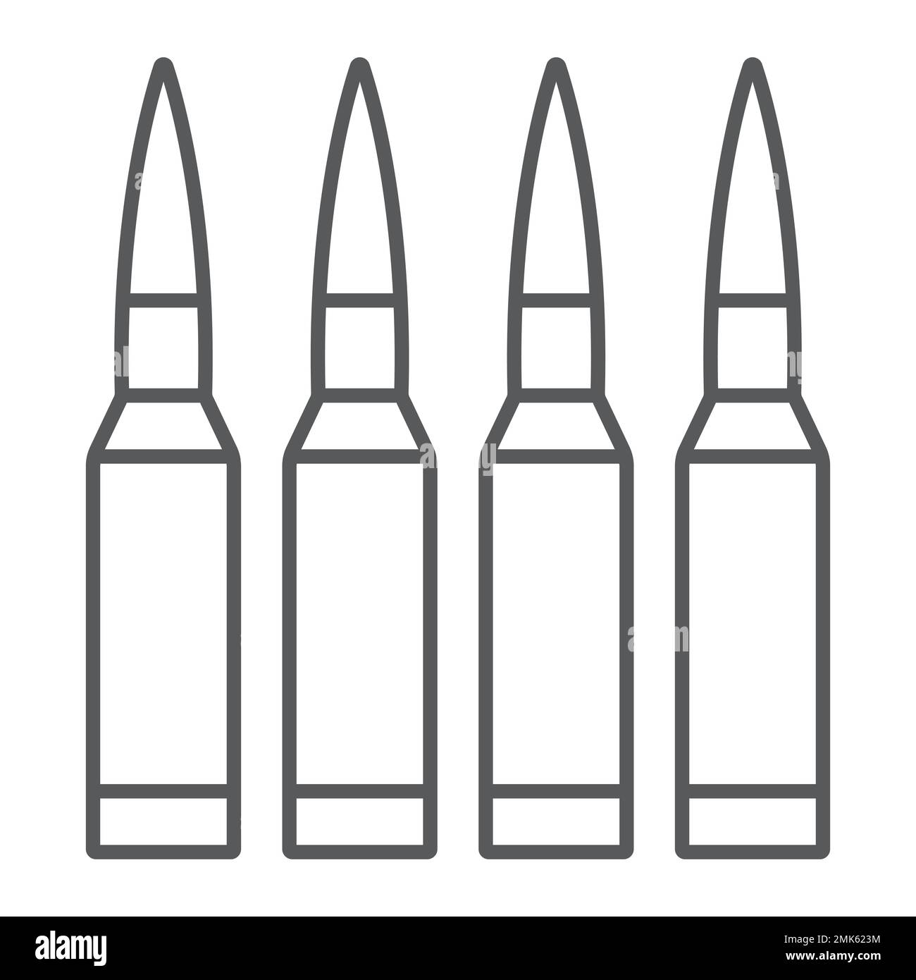 Bullets thin line icon, ammunition and army, caliber sign, vector ...