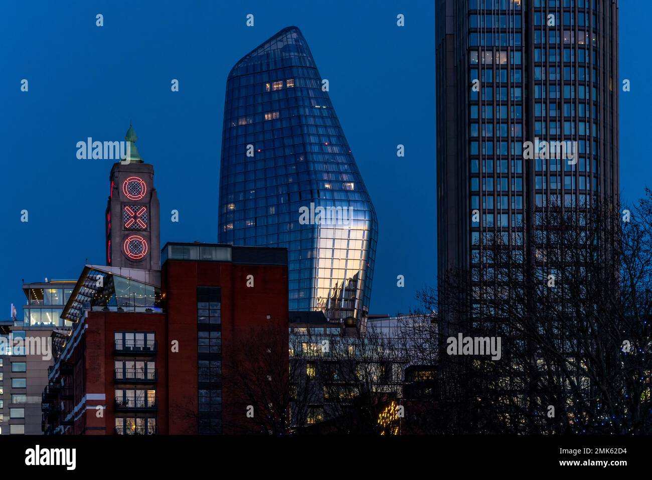The Oxo Tower and One Blackfriars Building at Night, Southbank, London ...
