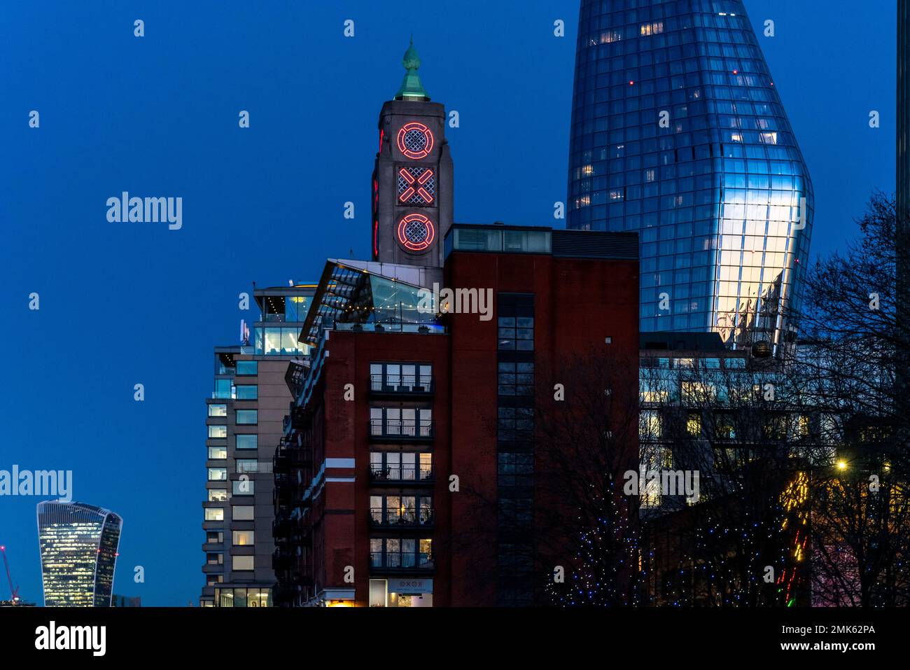 The Oxo Tower and One Blackfriars Building at Night, Southbank, London ...