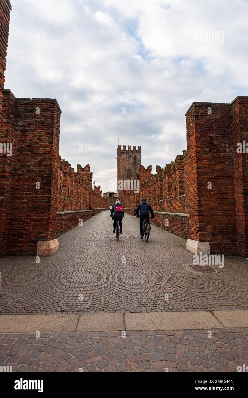 Panoramic view of Castelvecchio Bridge in Verona, Italy showcasing its ...