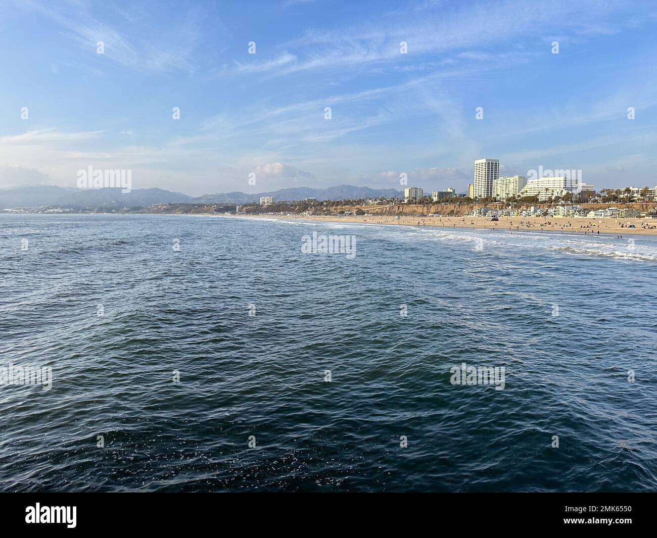 Santa monica pier and beach with ferris wheel hi-res stock photography ...