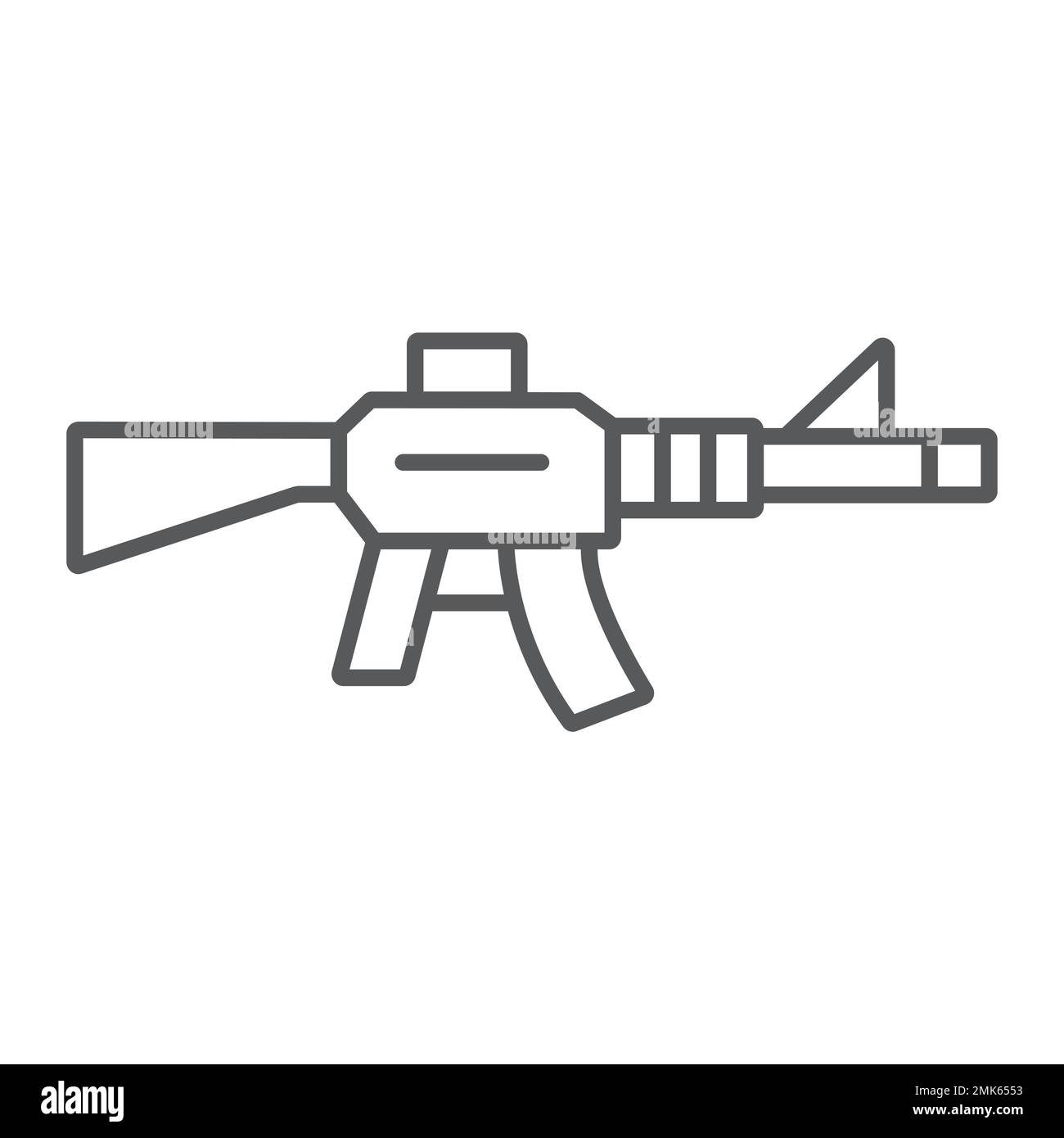 Automatic rifle thin line icon, army and war, gun sign, vector graphics ...