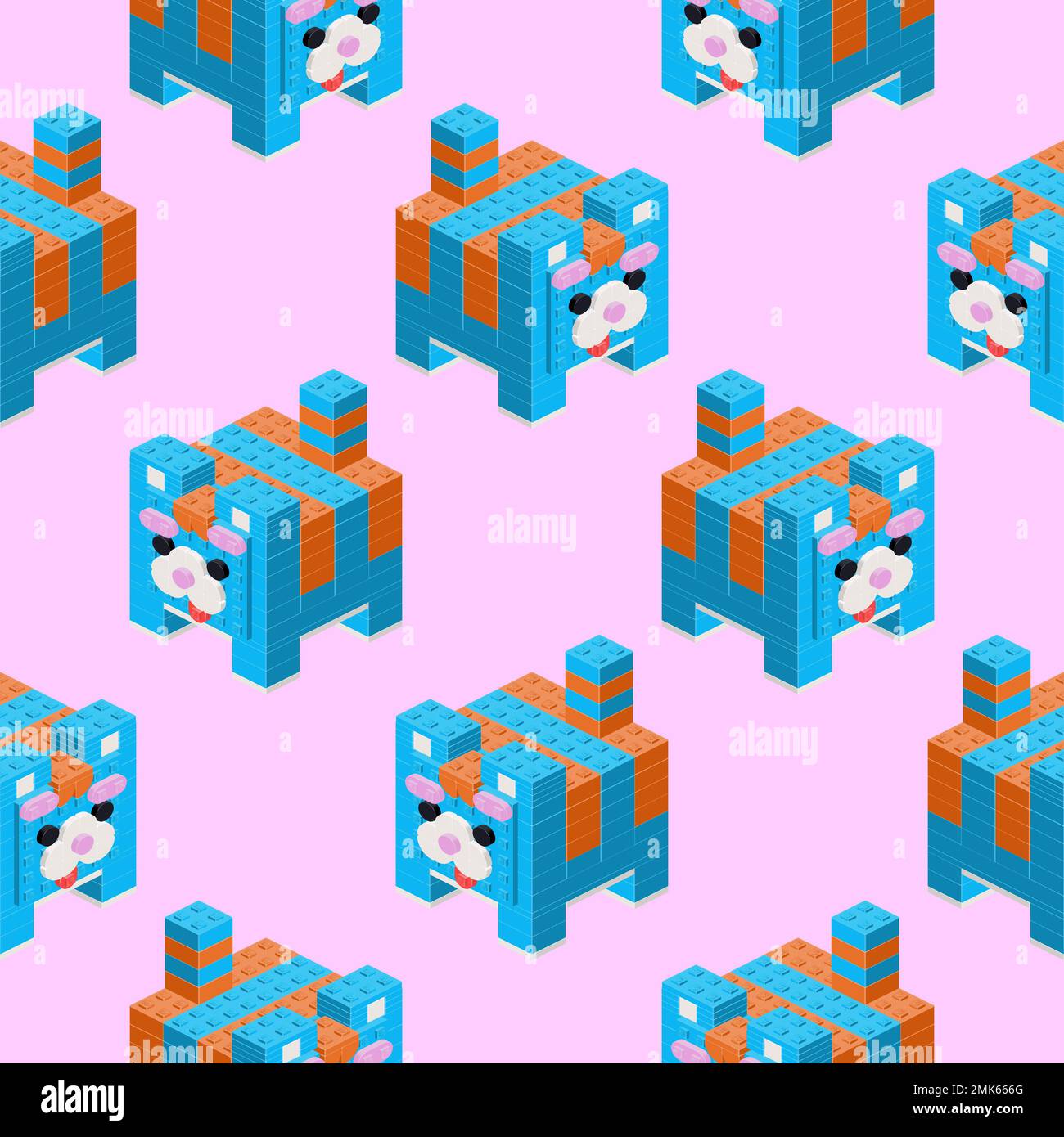 Pattern of cats assembled from plastic blocks on a pink background in ...