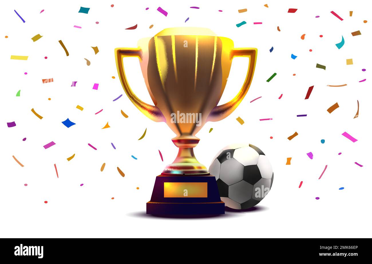 Golden cup of the winner on the football field. Vector illustration ...