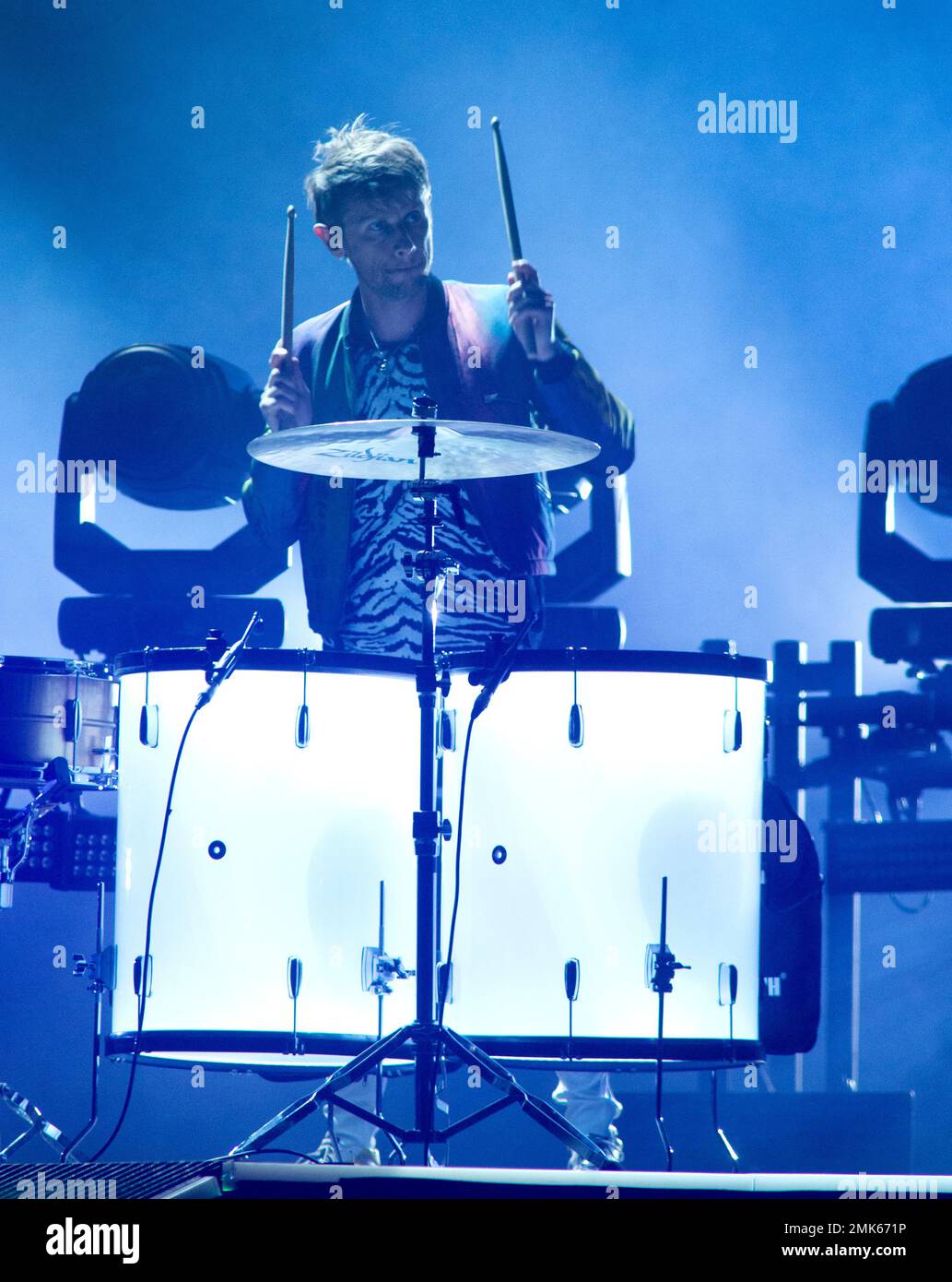 Dominic Howard of the band Muse performs in concert during their ...