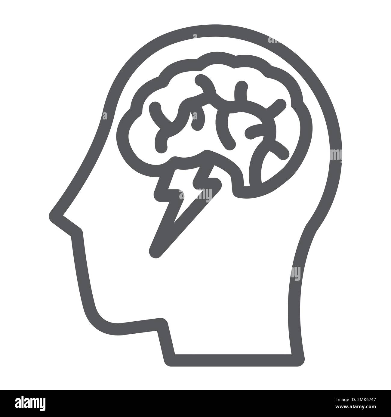 Brainstorm line icon, creative and idea, brain and thunder sign, vector ...